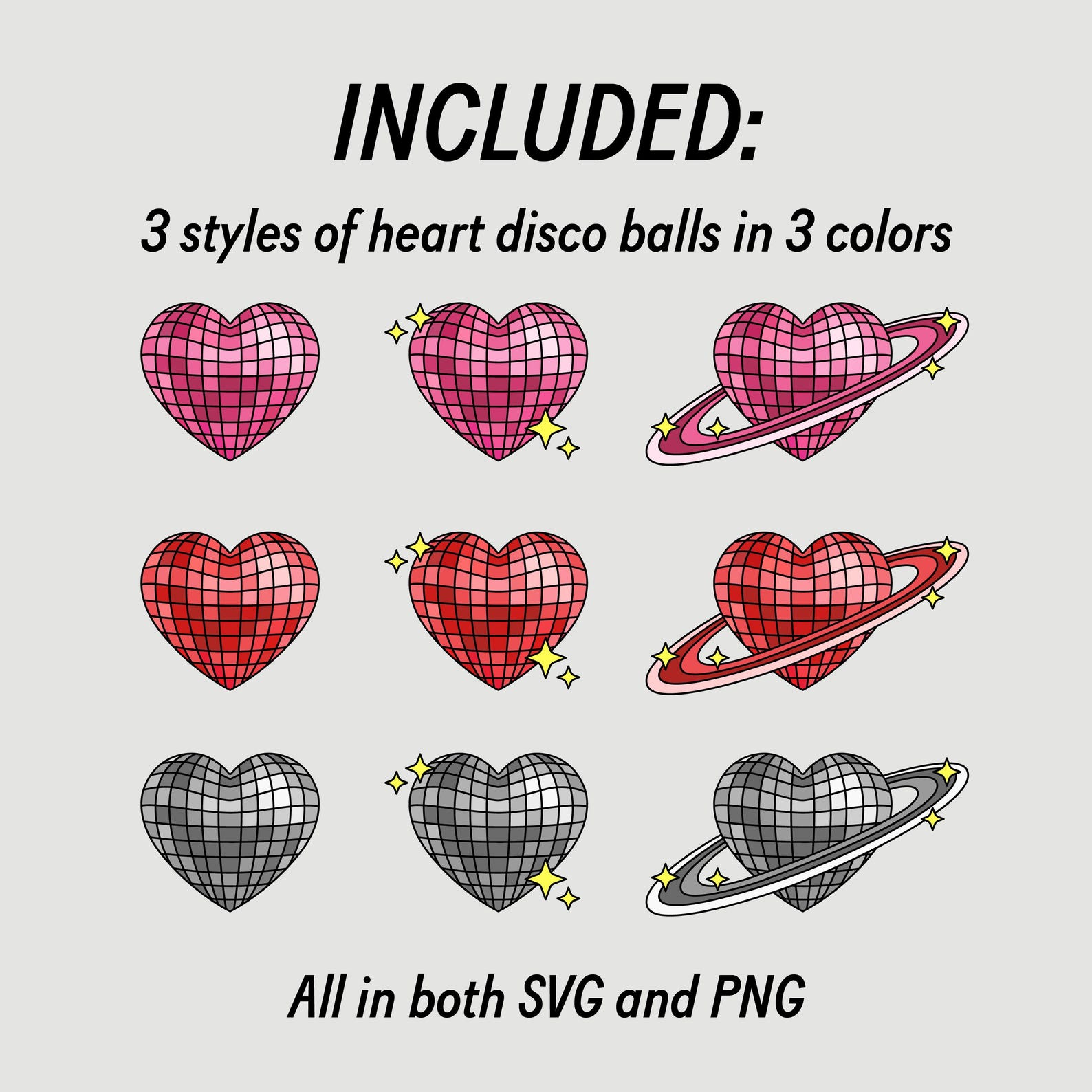 Disco Heart Pink Red Silver PNG SVG, Heart Discoball, Retro ...