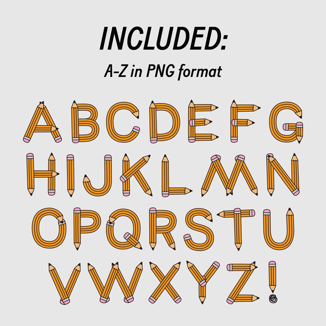 Pencil Font PNG | Full Alphabet & Numbers | Clip Art Cartoon Drawn ...
