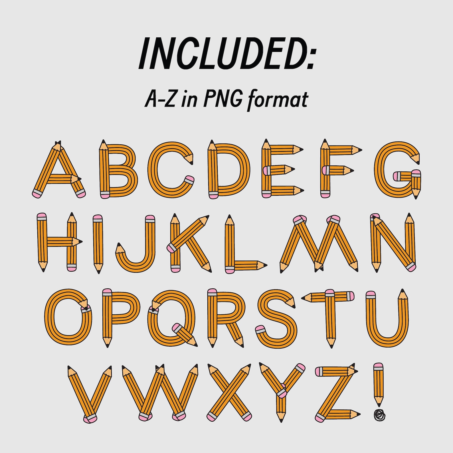 Pencil Font PNG | Full Alphabet & Numbers | Clip Art Cartoon Drawn ...