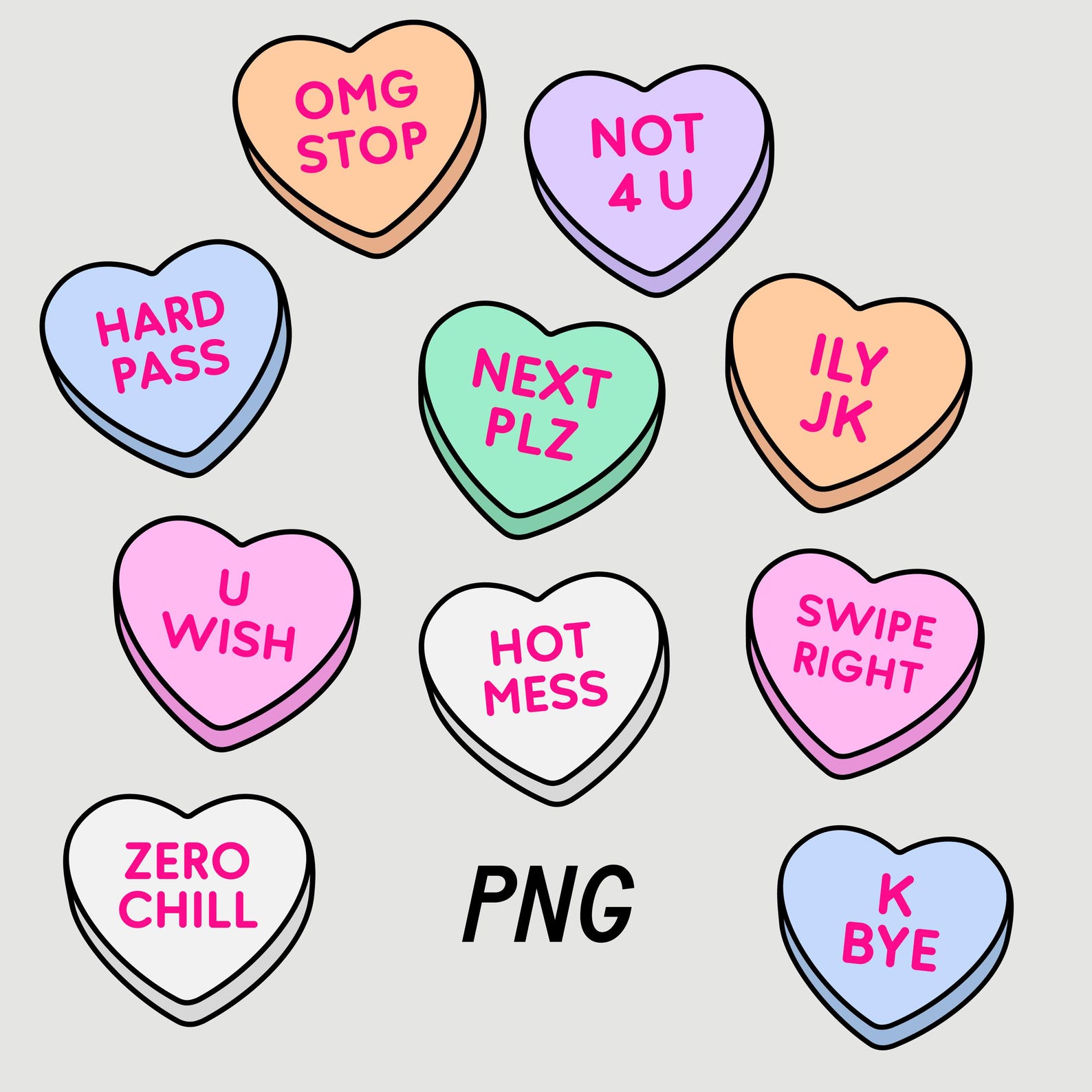 Candy Hearts Funny Anti Valentines | Valentine Hearts PNG | Candy Heart ...