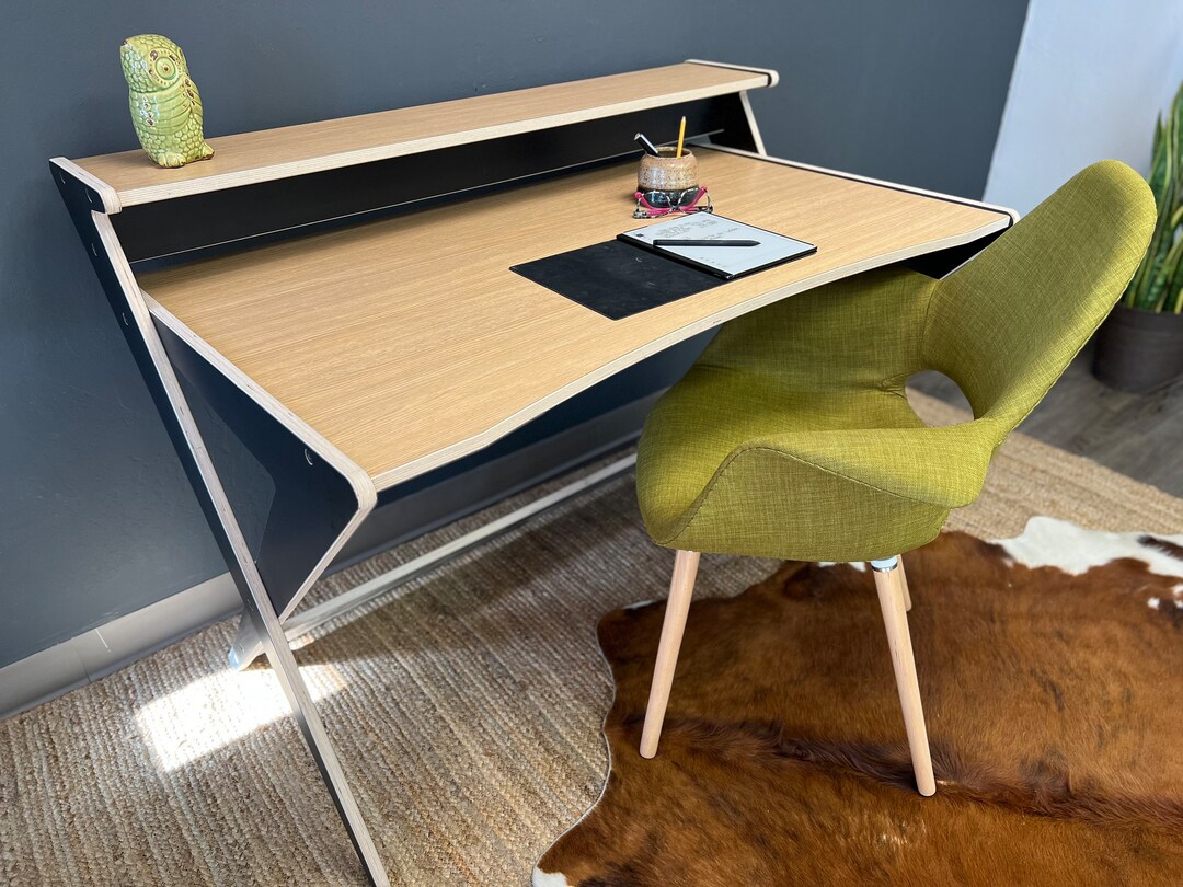 The Addison Desk, MCM Style, Black, Oak, 50l X 30 1/2d X 37h Natural ...