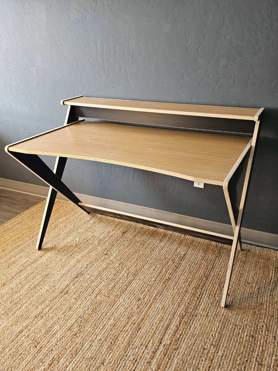 The Addison Desk, MCM Style, Black, Oak, 50l X 30 1/2d X 37h Natural ...