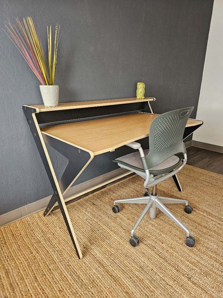The Addison Desk, MCM Style, Black, Oak, 50l X 30 1/2d X 37h Natural ...