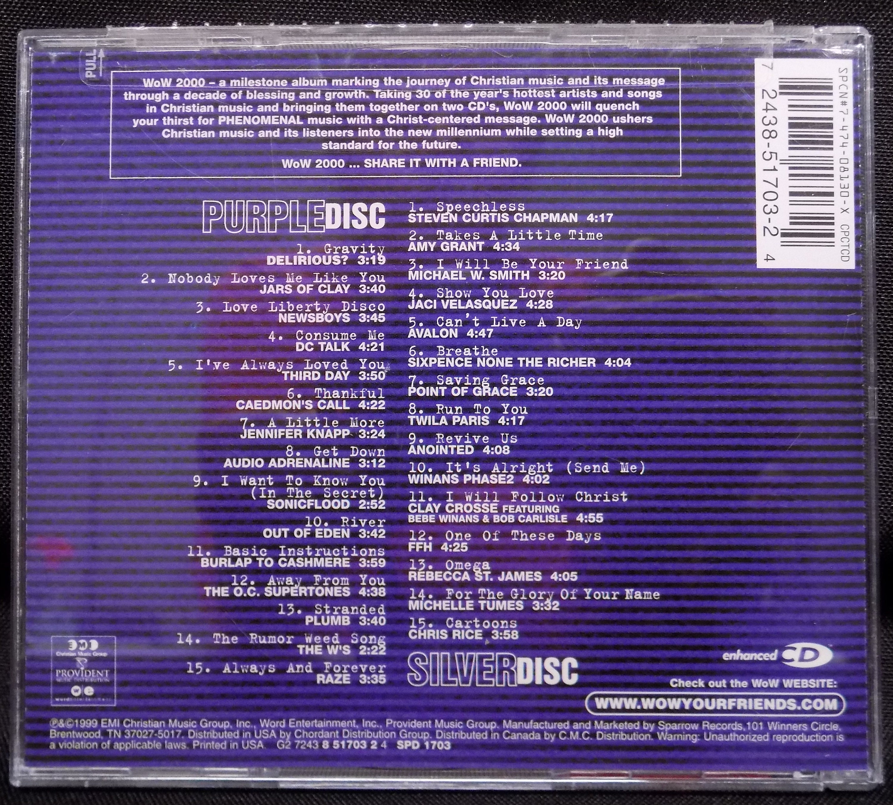 WOW 2000: the Year’s 30 Top Christian Artists and Songs 2-cds Purple ...