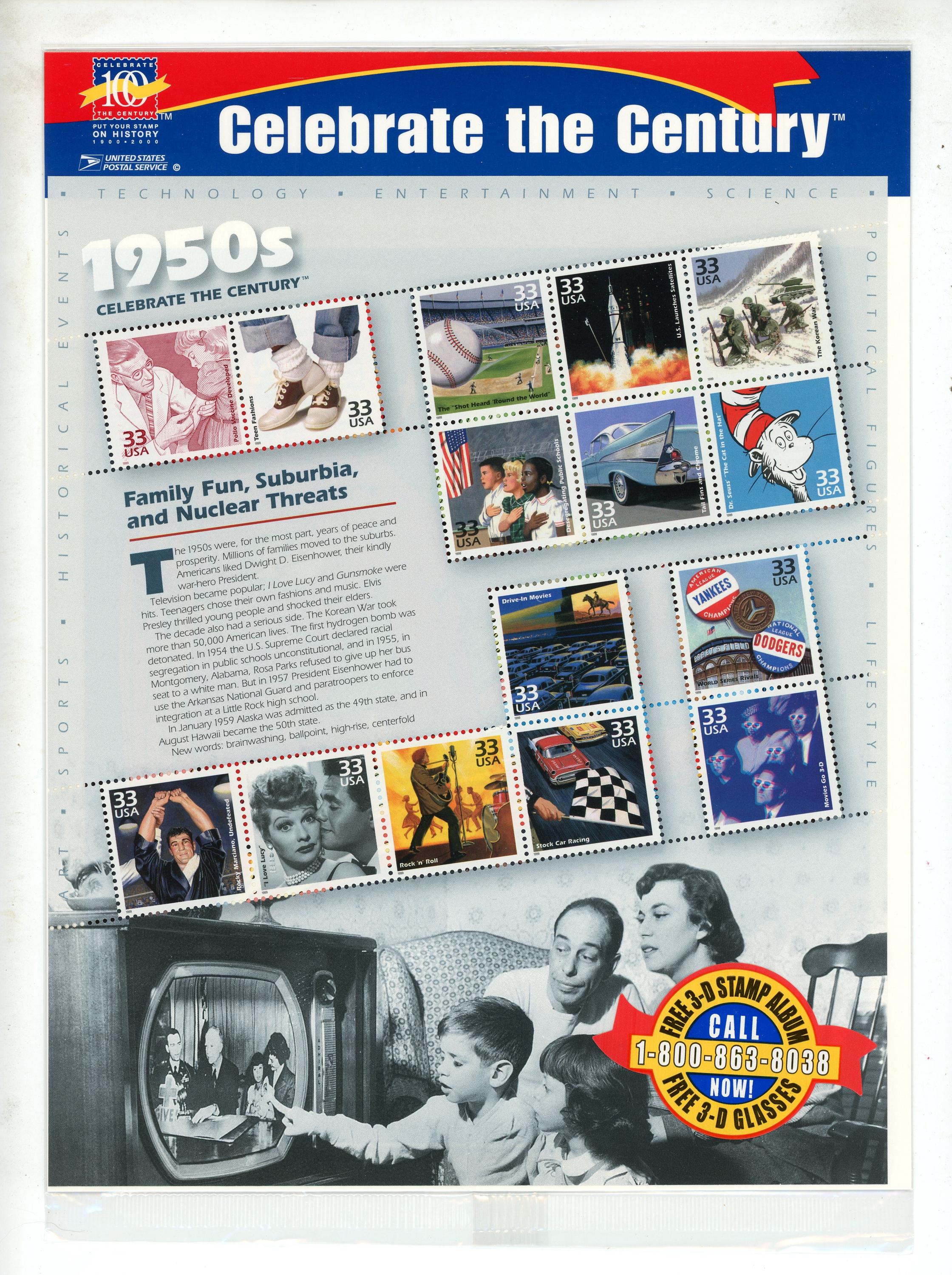 1999 Celebrate the Century: 1950s Mint Package of 15 32c Stamps Which ...