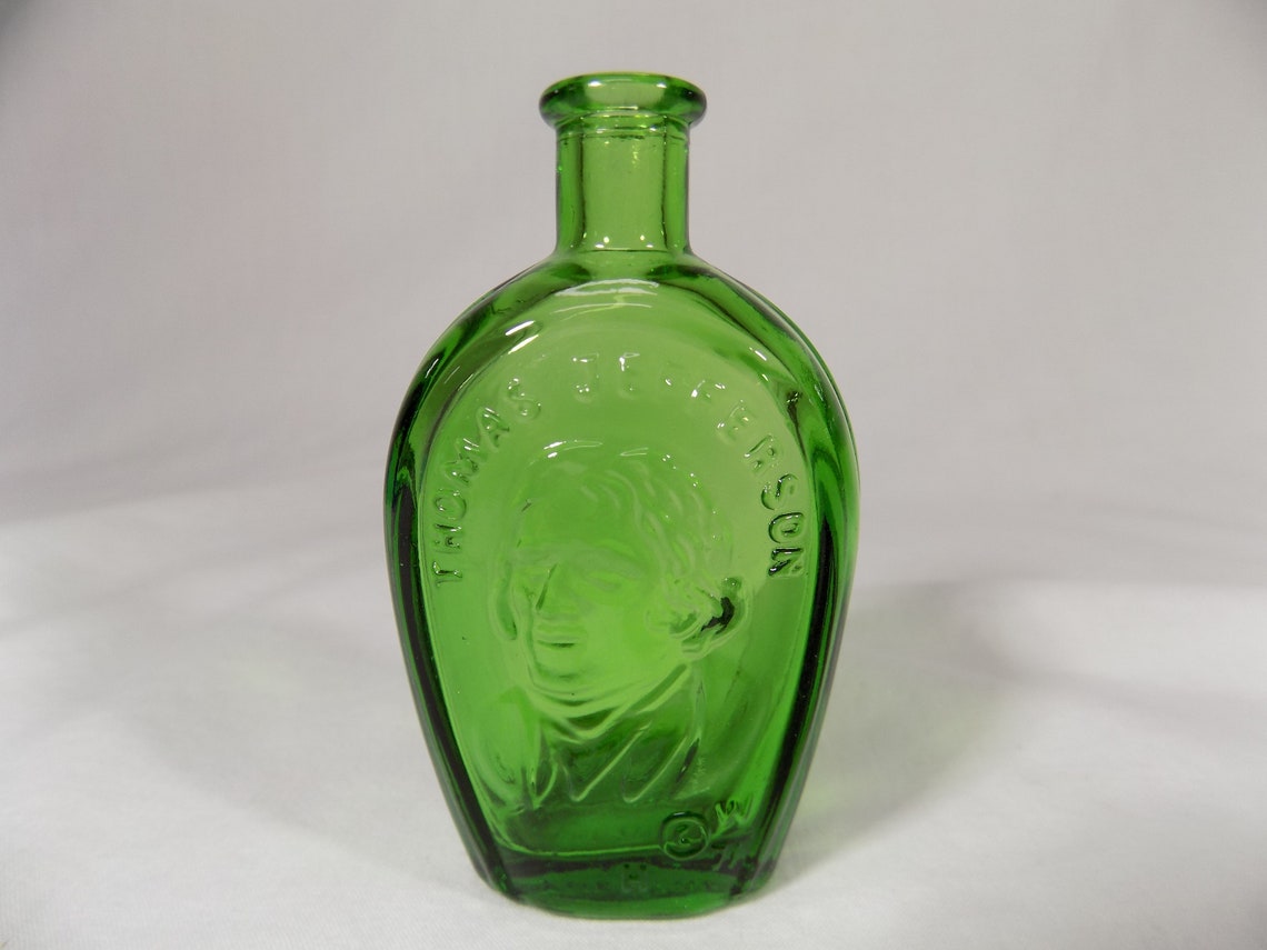Vintage Wheaton Green “thomas Jefferson” Small Glass Whiskey Bottle ...