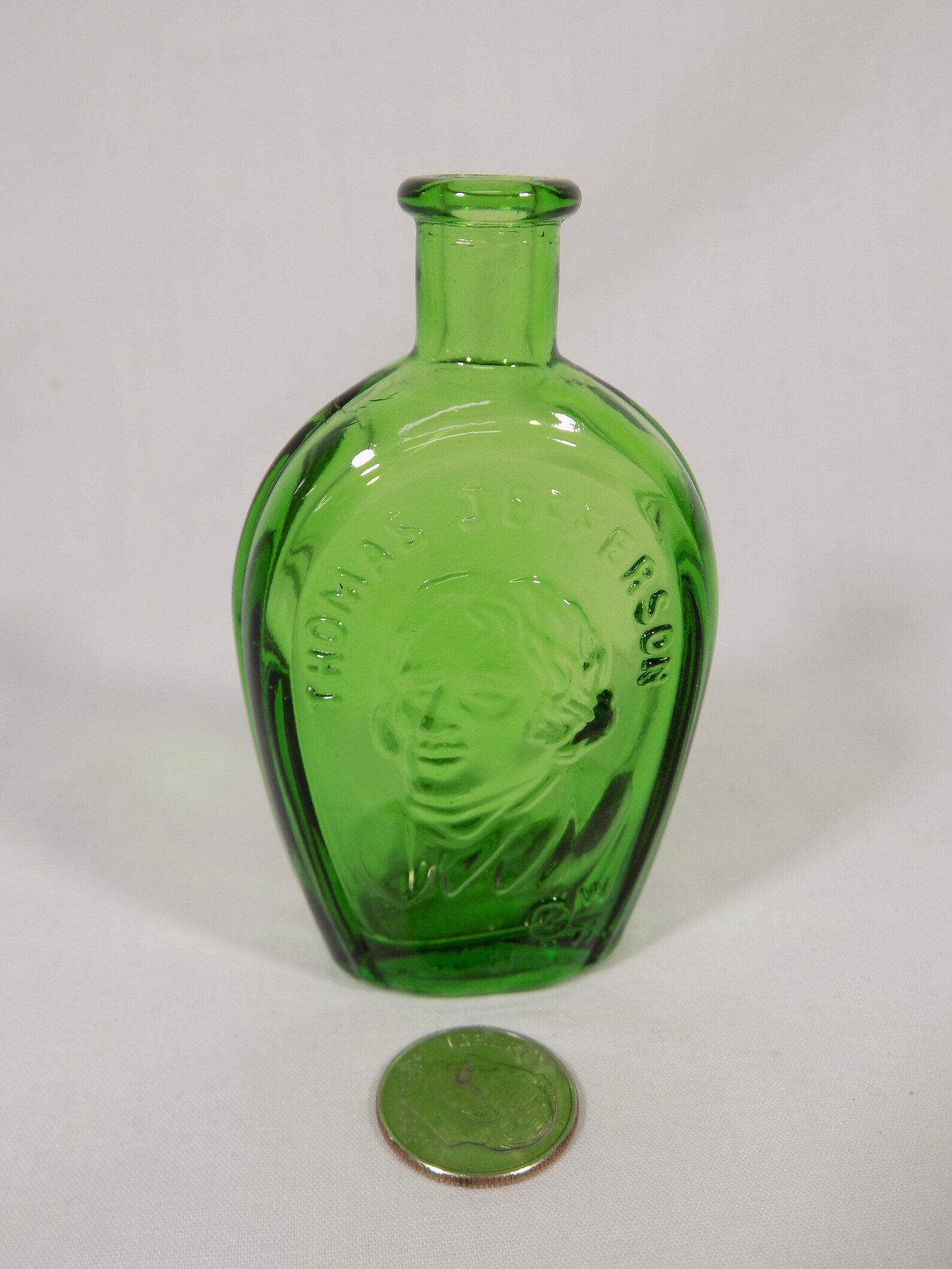 Vintage Wheaton Green “thomas Jefferson” Small Glass Whiskey Bottle ...