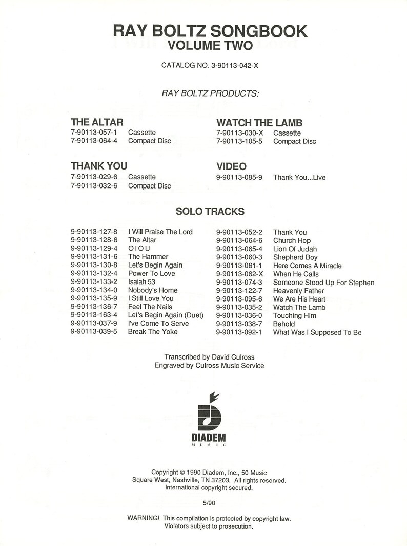 Ray Boltz, the Altar Songbook, 1990 Sheet Music - Etsy