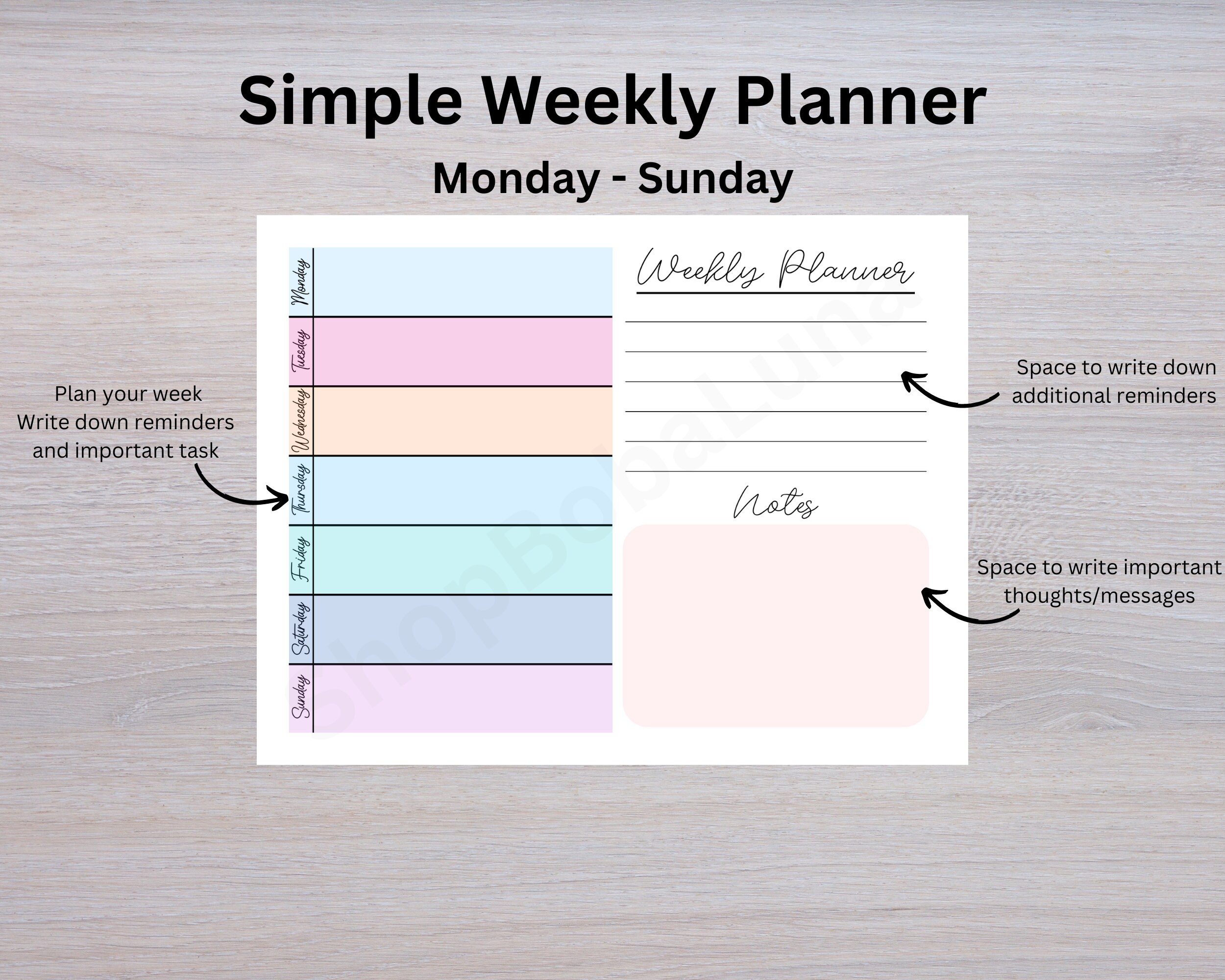Printable Weekly Planner, Minimalist Weekly Planner, Office Planner ...