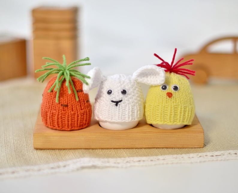 Easter Egg Warmers KNITTING PATTERN: Carrot, Chick, Bunny, Owl, Lamb ...