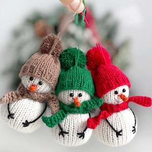 Snowman Knitting Pattern on Two Straight Knitting Needles for Christmas ...