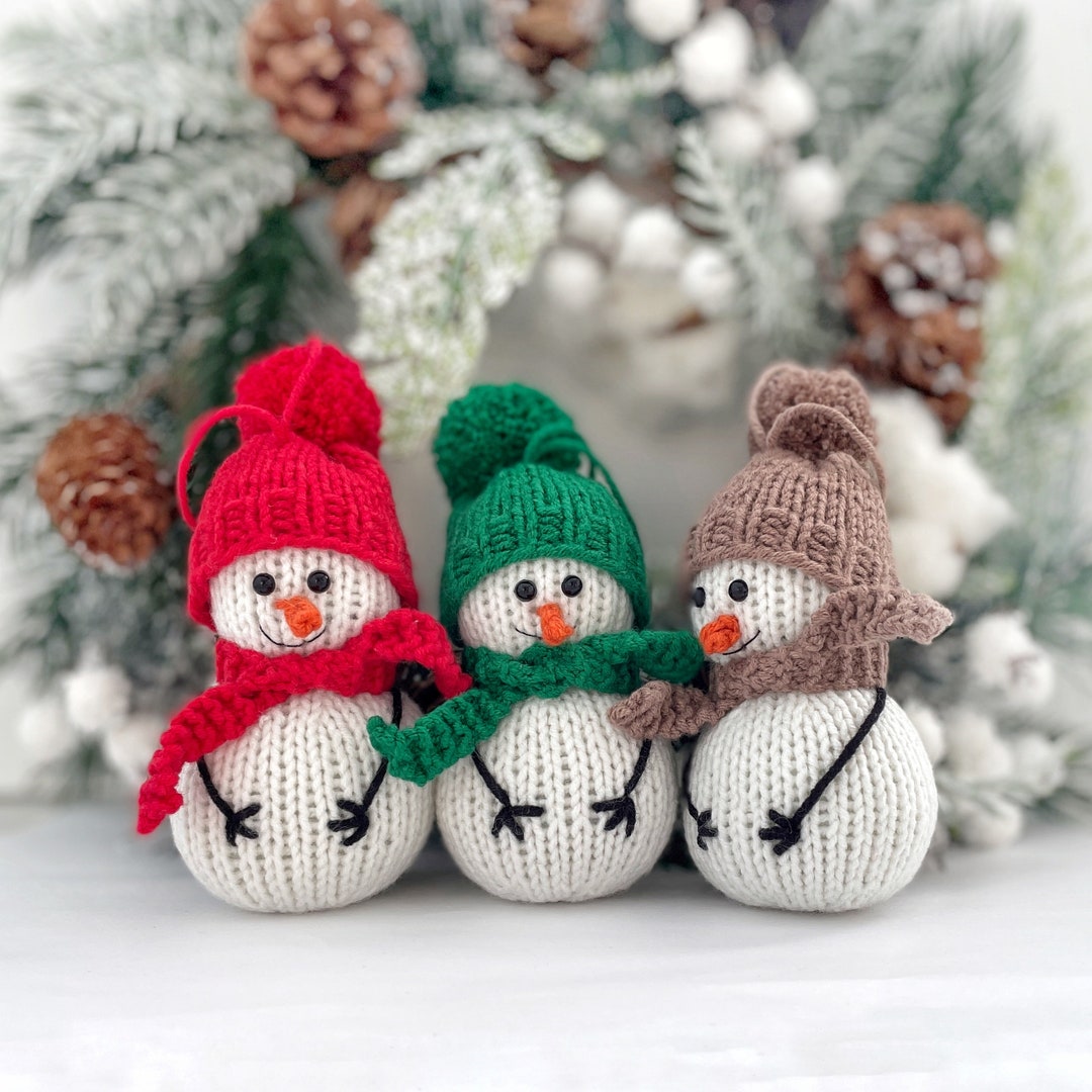 Snowman Knitting Pattern on Two Straight Knitting Needles for Christmas ...
