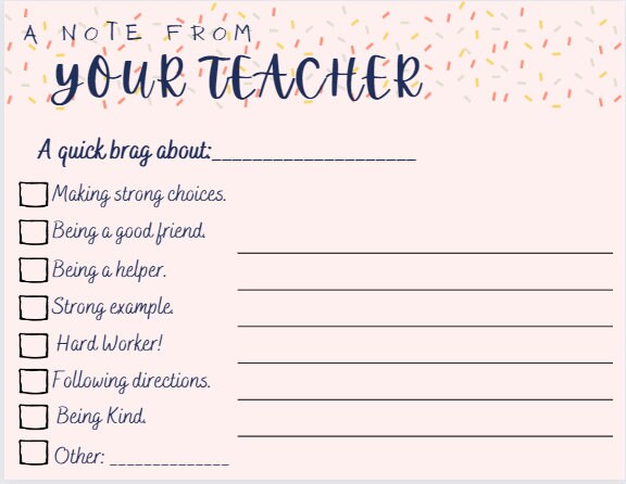 Note From the Teacher - Teacher Report - Good Report From Teacher ...