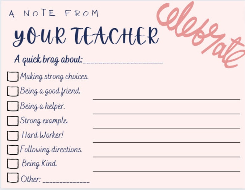 Note From the Teacher - Teacher Report - Good Report From Teacher ...