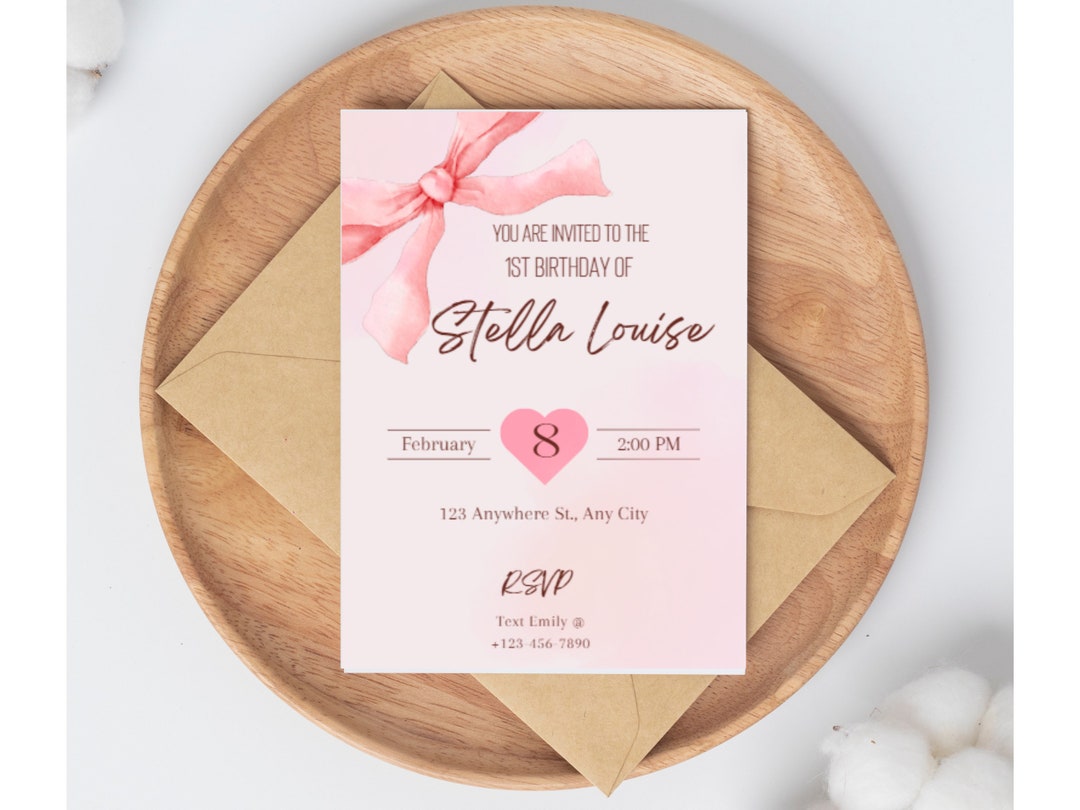 Pink Bow Birthday Invitation, Pink Bows, Girly Pink Birthday, Birthday ...