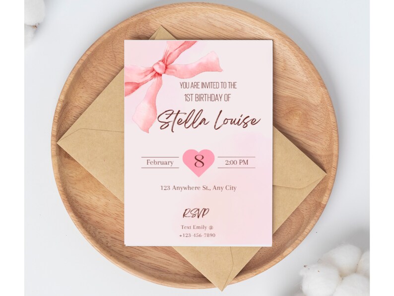 Pink Bow Birthday Invitation, Pink Bows, Girly Pink Birthday, Birthday ...
