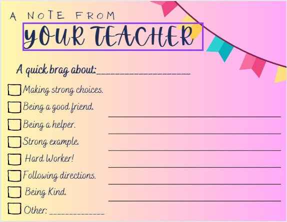 Note From the Teacher Teacher Report Good Report From Teacher Printable ...