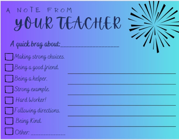 Note From the Teacher - Teacher Report - Good Report From Teacher ...