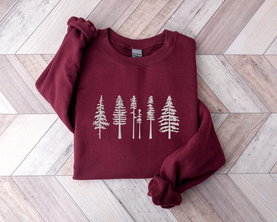 Embroidered Pine Tree Sweatshirt Camping Sweatshirt Trees - Etsy