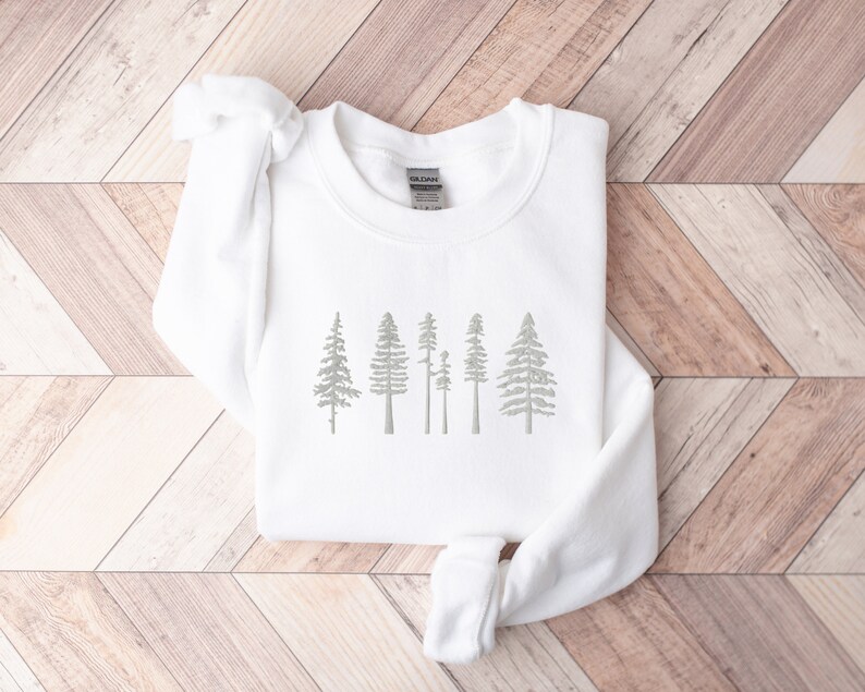 Embroidered Pine Tree Sweatshirt Camping Sweatshirt Trees - Etsy