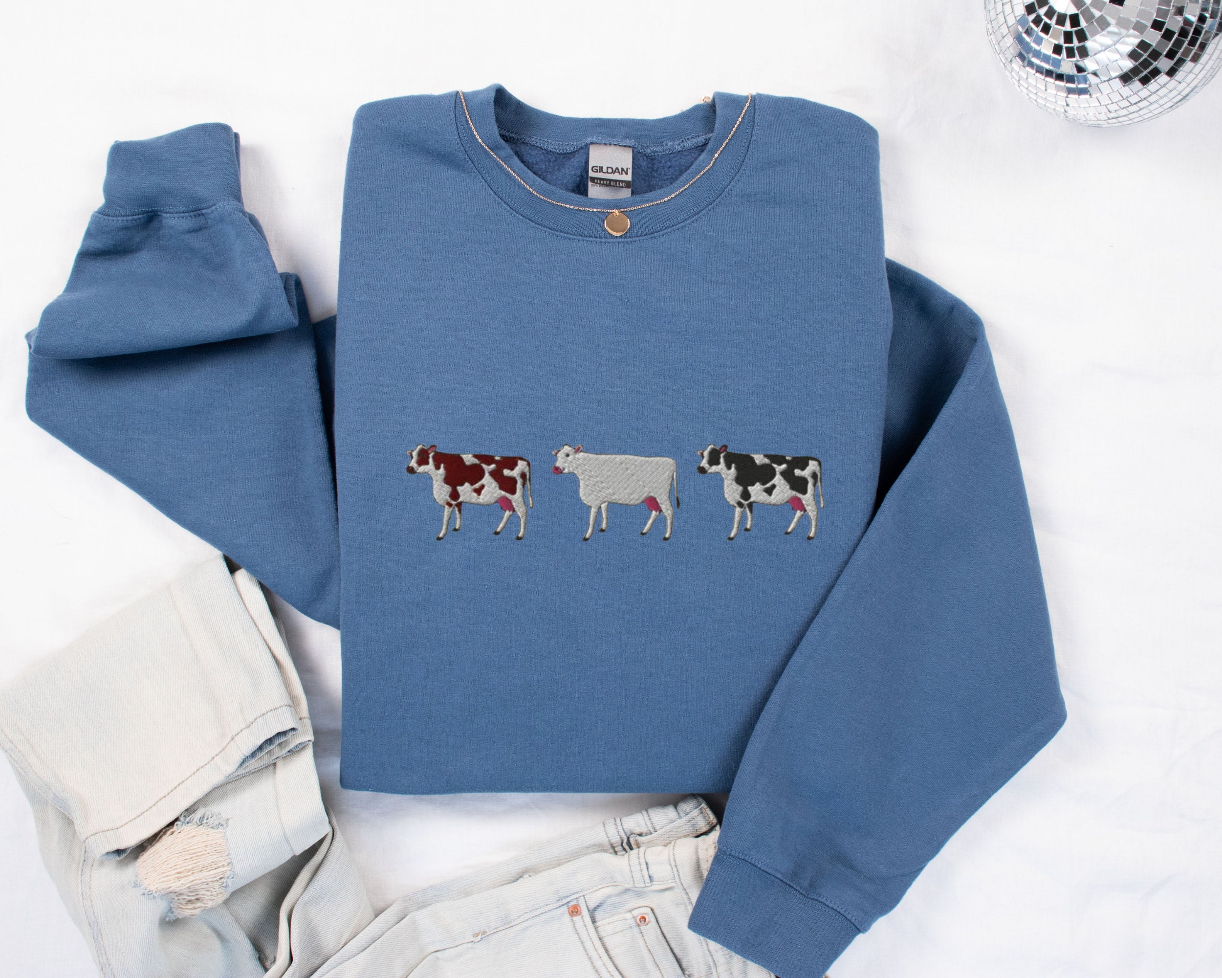 Embroidered Cow Sweatshirt, Cow Sweater, Cute Cow Sweatshirt ...