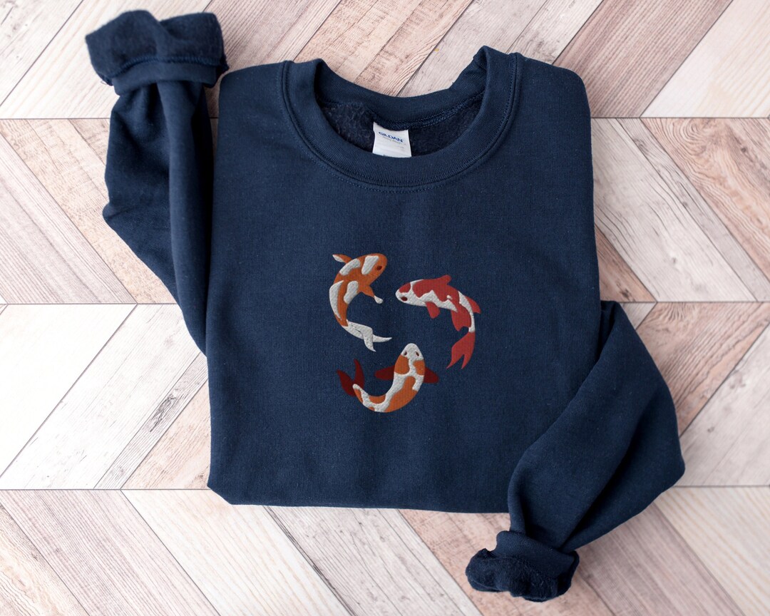 Embroidered Koi Fish Sweatshirt, Japanese Koi Fish Shirt, Fish ...