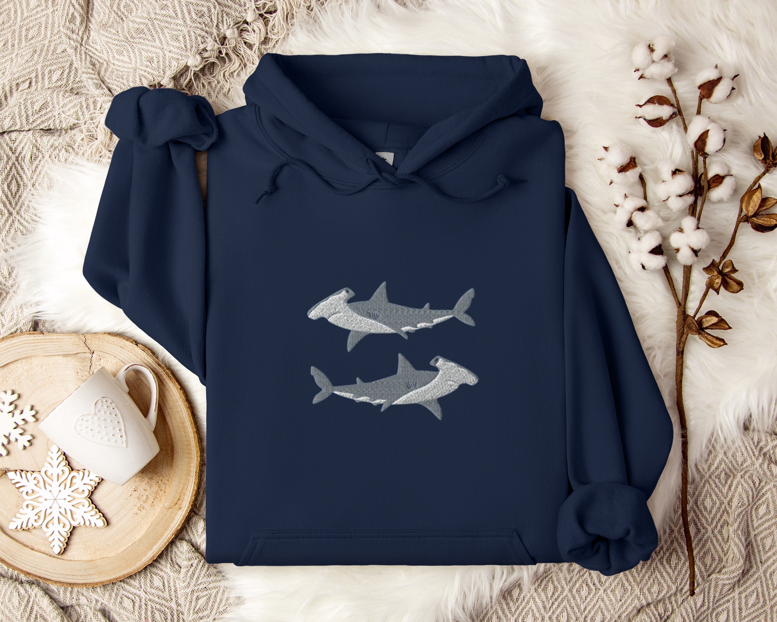 Embroidered Hammerhead Shark Hoodie, Shark Sweatshirt, Hammerhead Shark ...