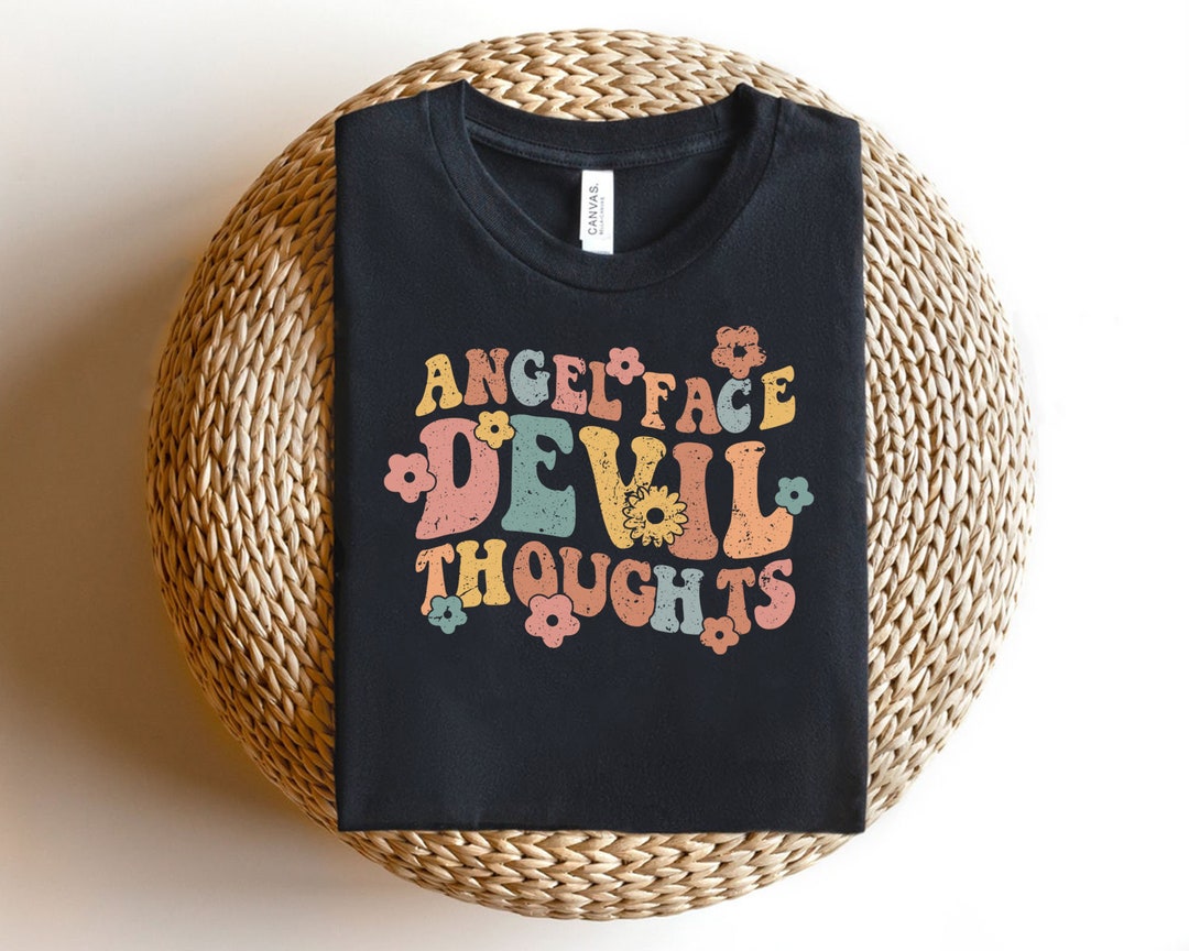 Angel Face, Devil Thoughts Svg, Retro Font Svg, Digital Downloads, Devilish Svg, Angel Svg, Wavy ...