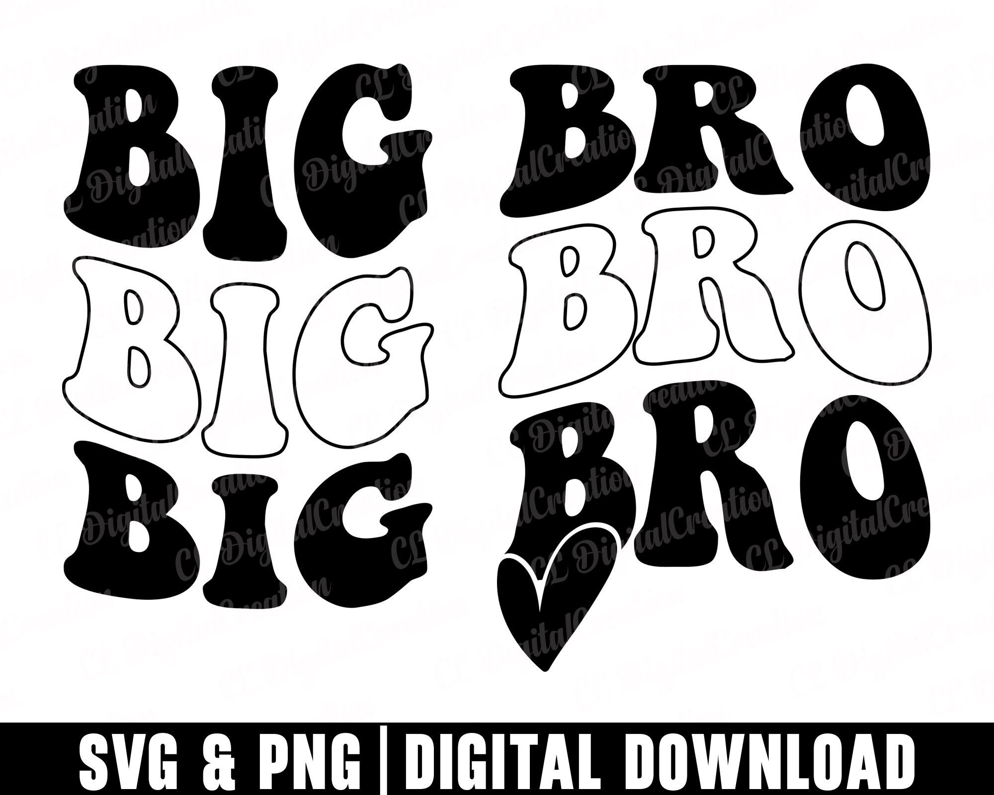 Big Bro Svg, Digital Download, Stacked Svg, Brothers Svg, Heart Svg ...