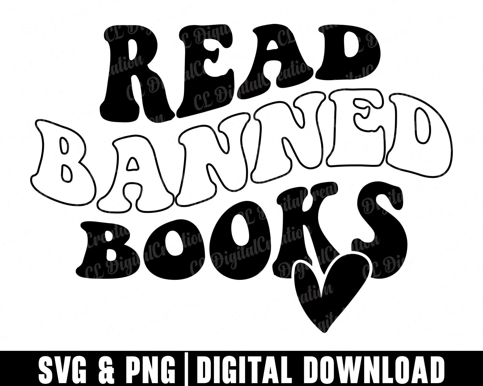 Read Banned Books Svg, Book Lover Svg, Digital Download, Heart Svg ...