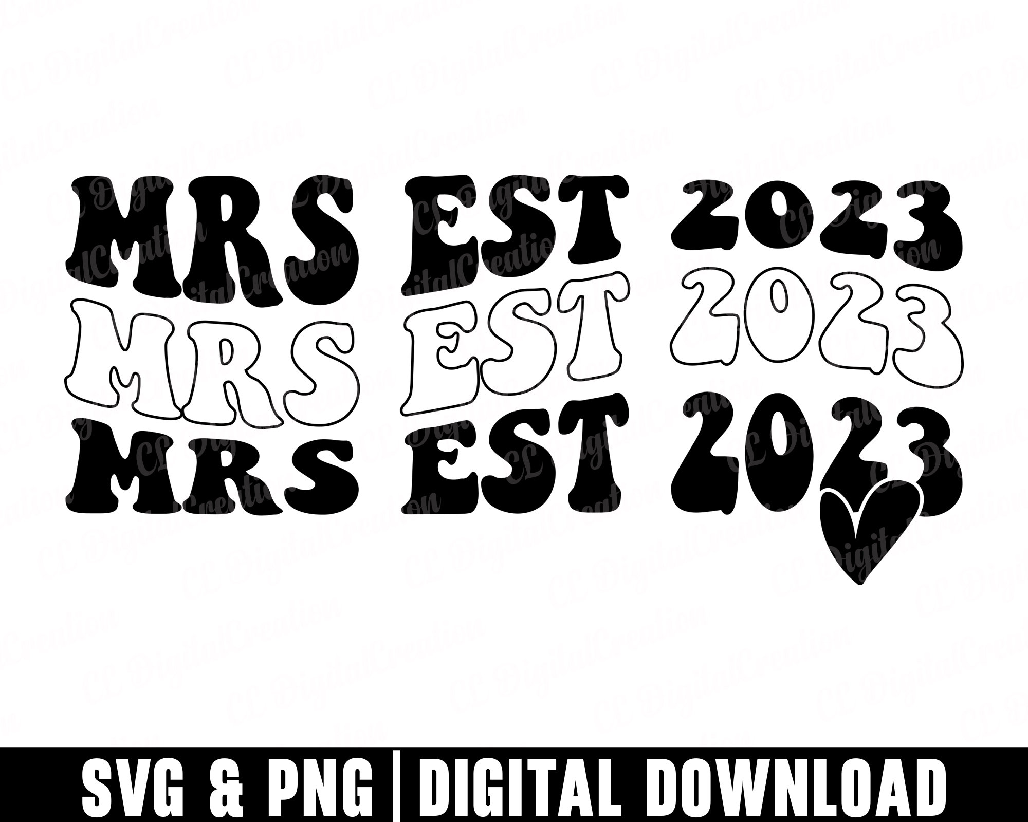 Mrs Est 2023 Svg Wavy Letters Svg Heart Svg Digital - Etsy
