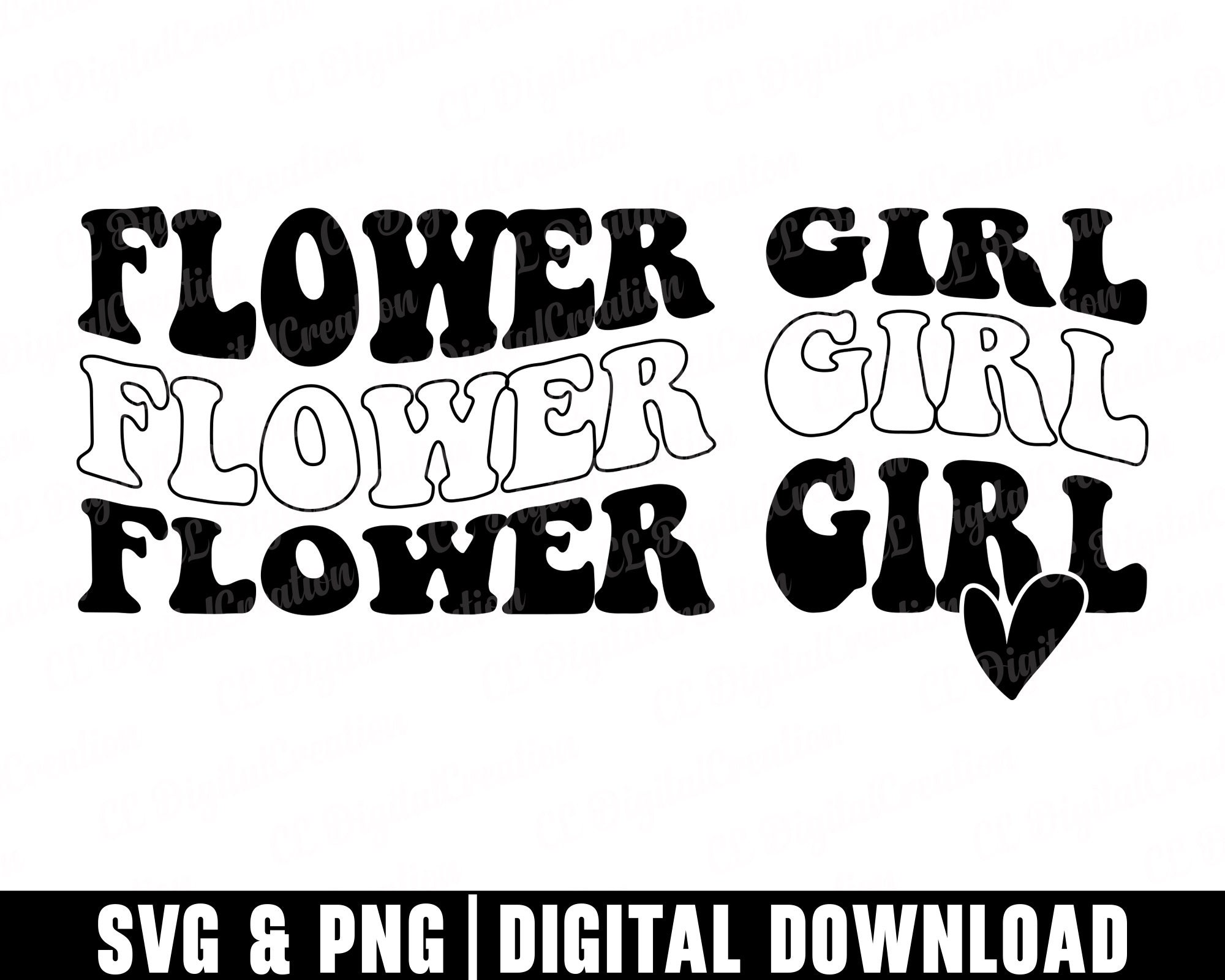 Flower Girl Svg, Wavy Letters Svg, Heart Svg, Digital Download, Flower ...