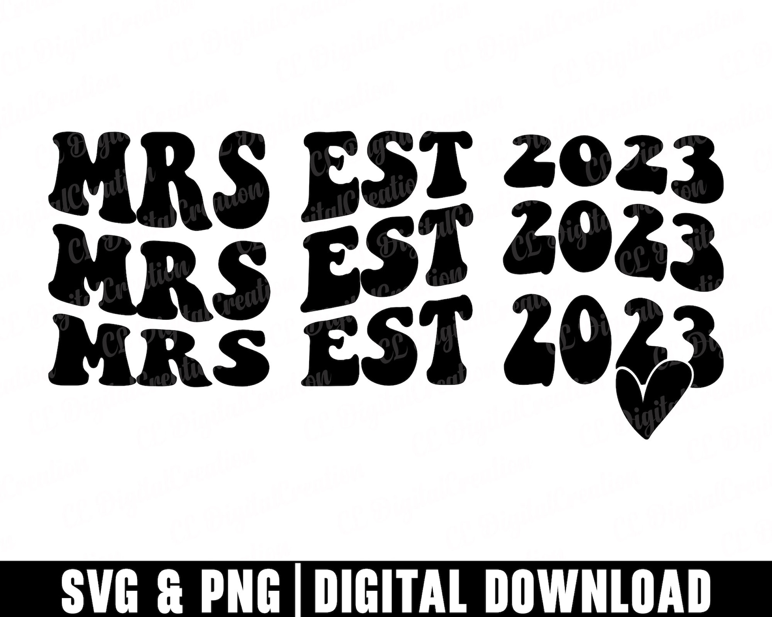Mrs Est 2023 Svg Wavy Letters Svg Heart Svg Digital - Etsy