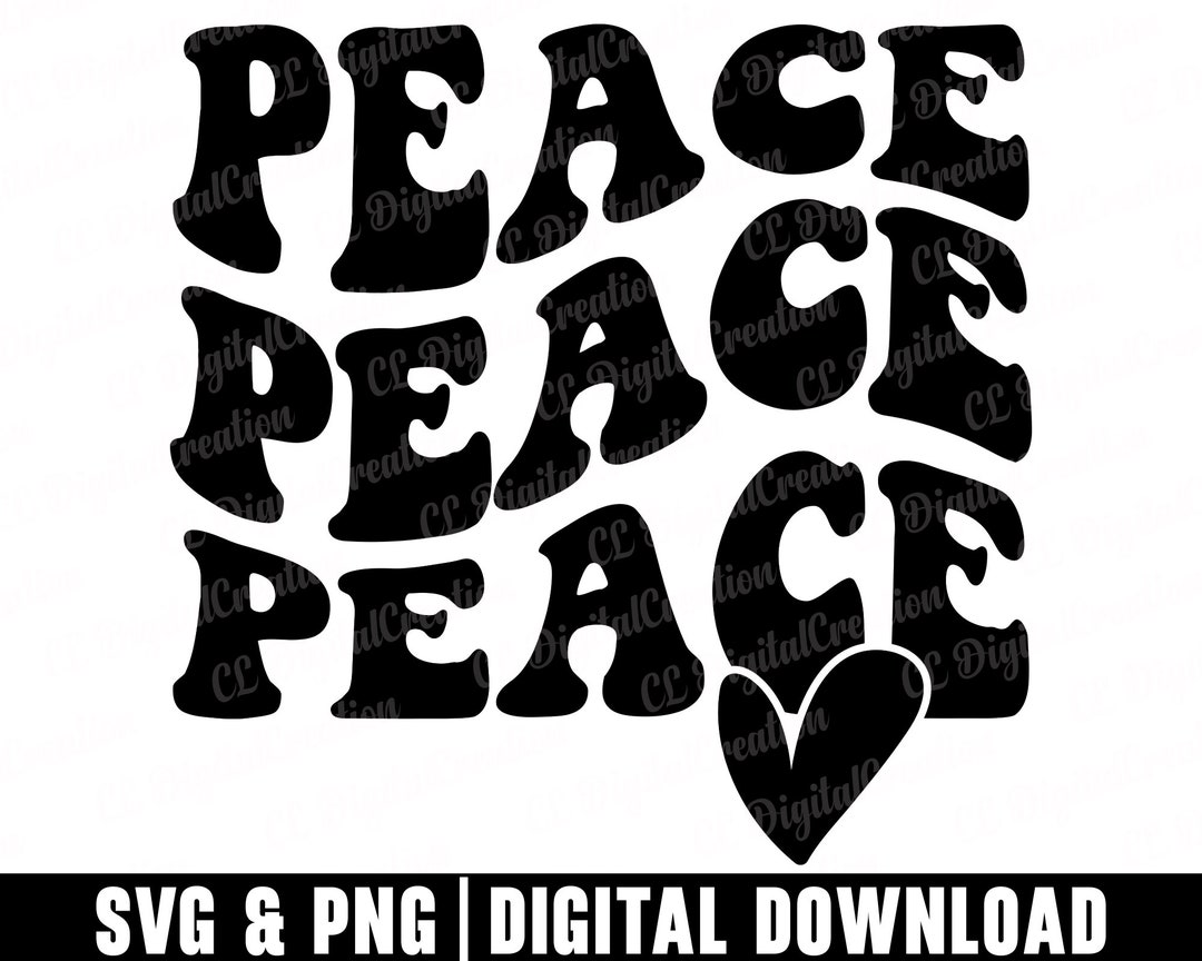 Peace Svg, Wavy Letters Svg, Heart Svg, Digital Download, Peace Sign ...