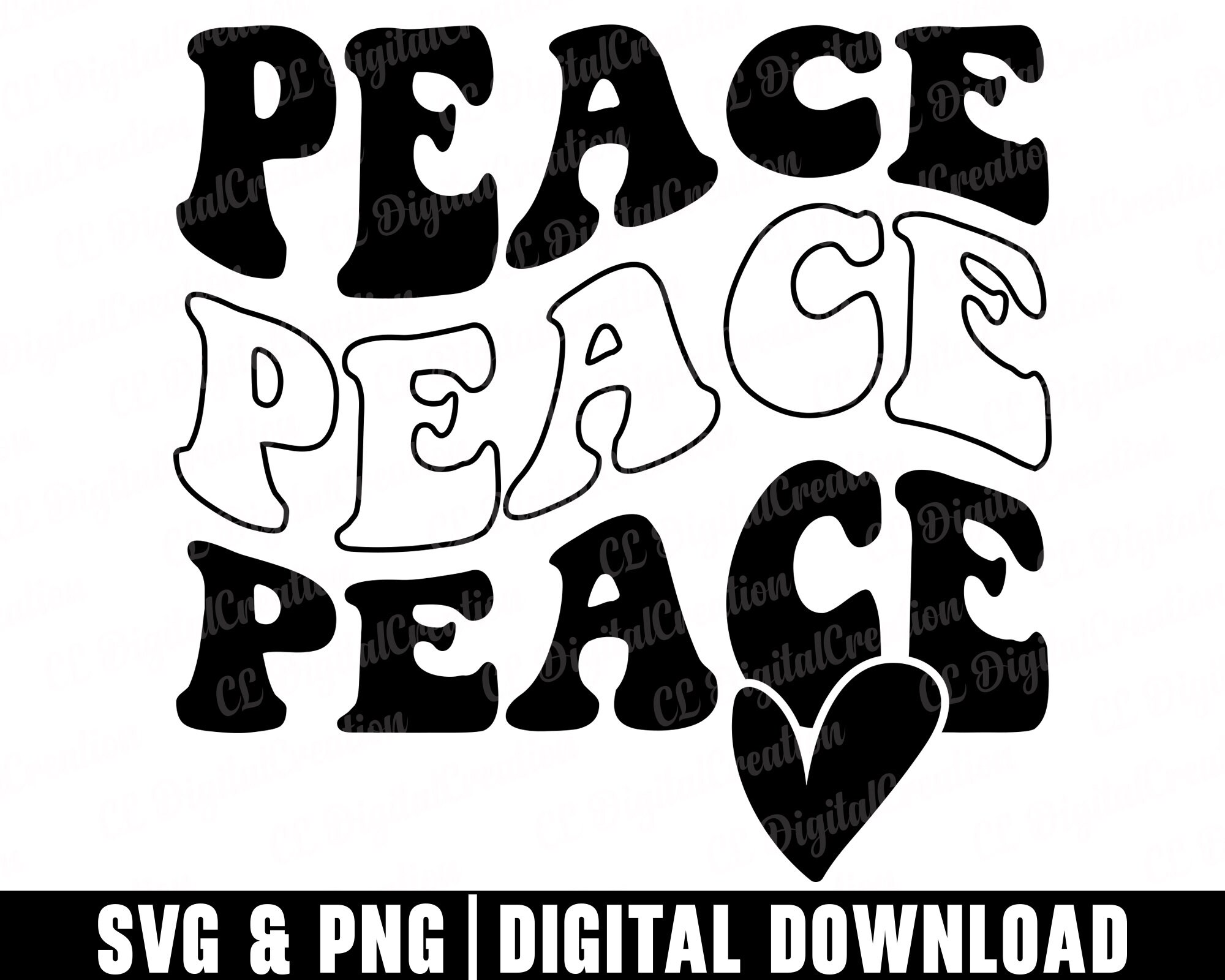 Peace Svg, Wavy Letters Svg, Heart Svg, Digital Download, Peace Sign ...