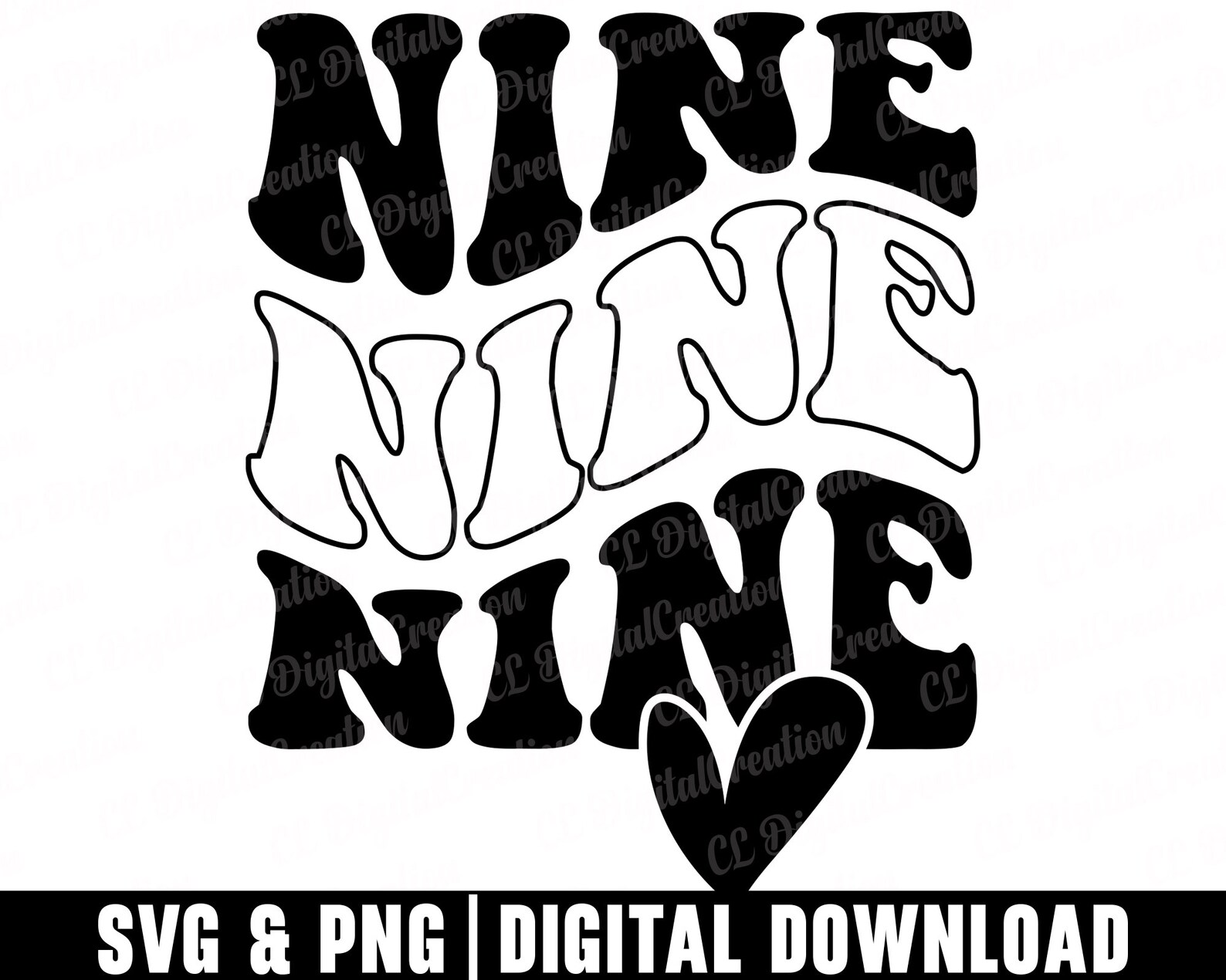 Nine Svg, 9th Birthday Svg, Stacked Svg, Birthday Svg, Heart Svg ...