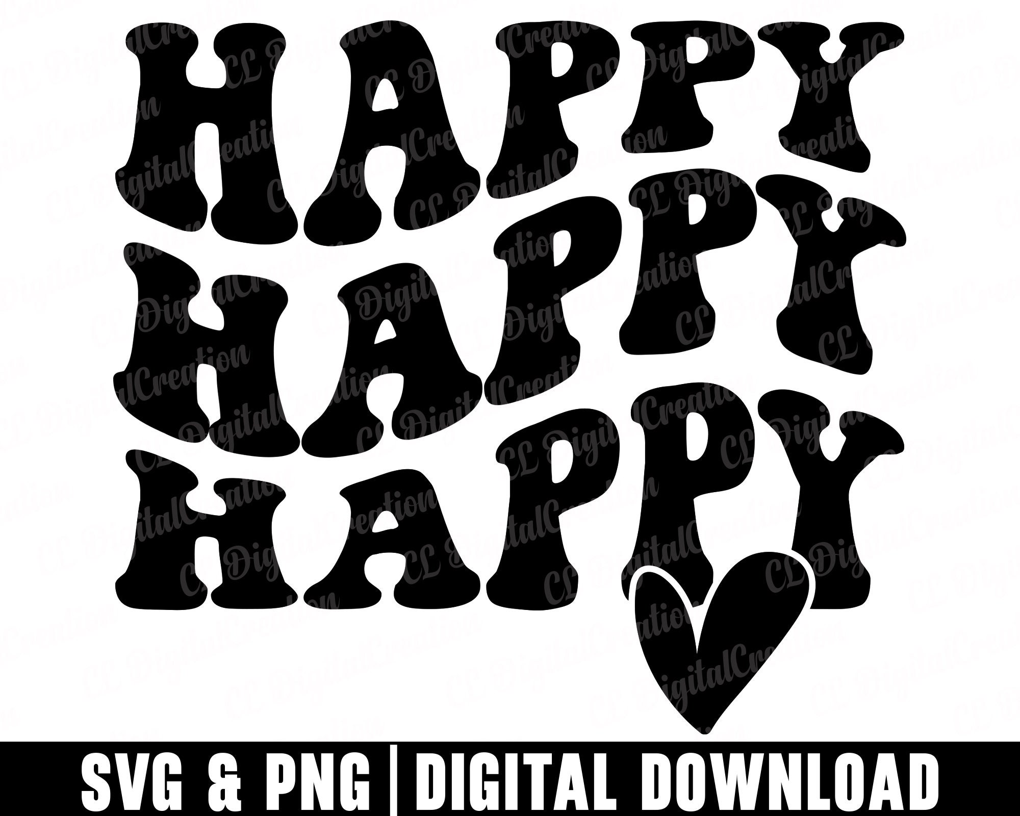 Happy Svg, Wavy Letters Svg, Heart Svg, Digital Download, Happiness Svg ...