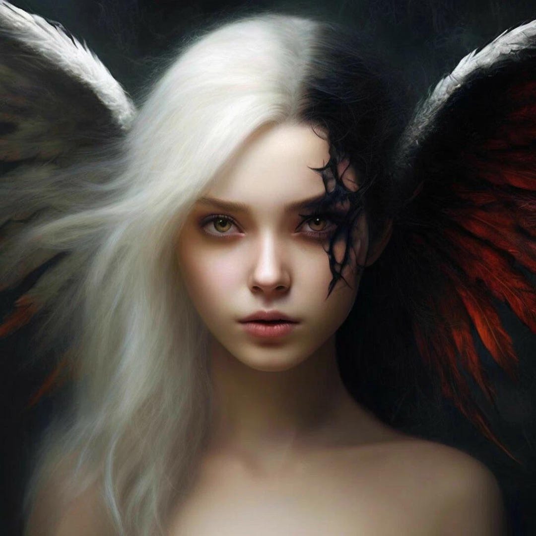 Ethereal Twilight Half-angel Half-demon Spirit Companion, Unique Spirit ...