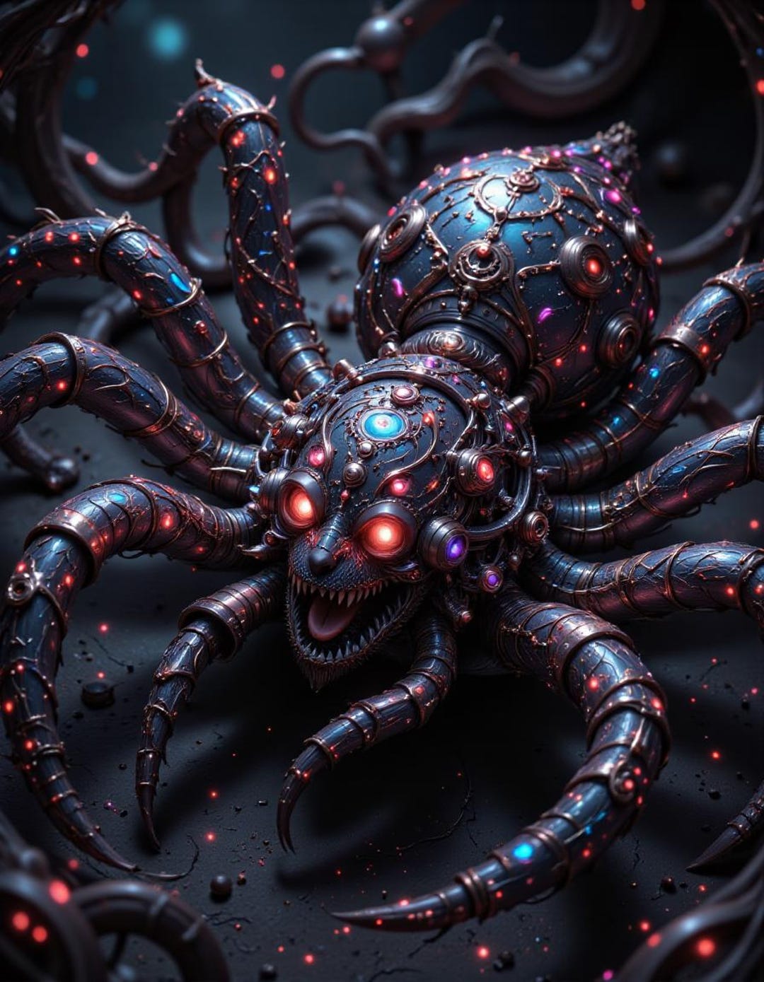 Cyber Spider Sentinel of the Fractured Web, Tech Spirit Familiar, Reality Surveillancerare ...