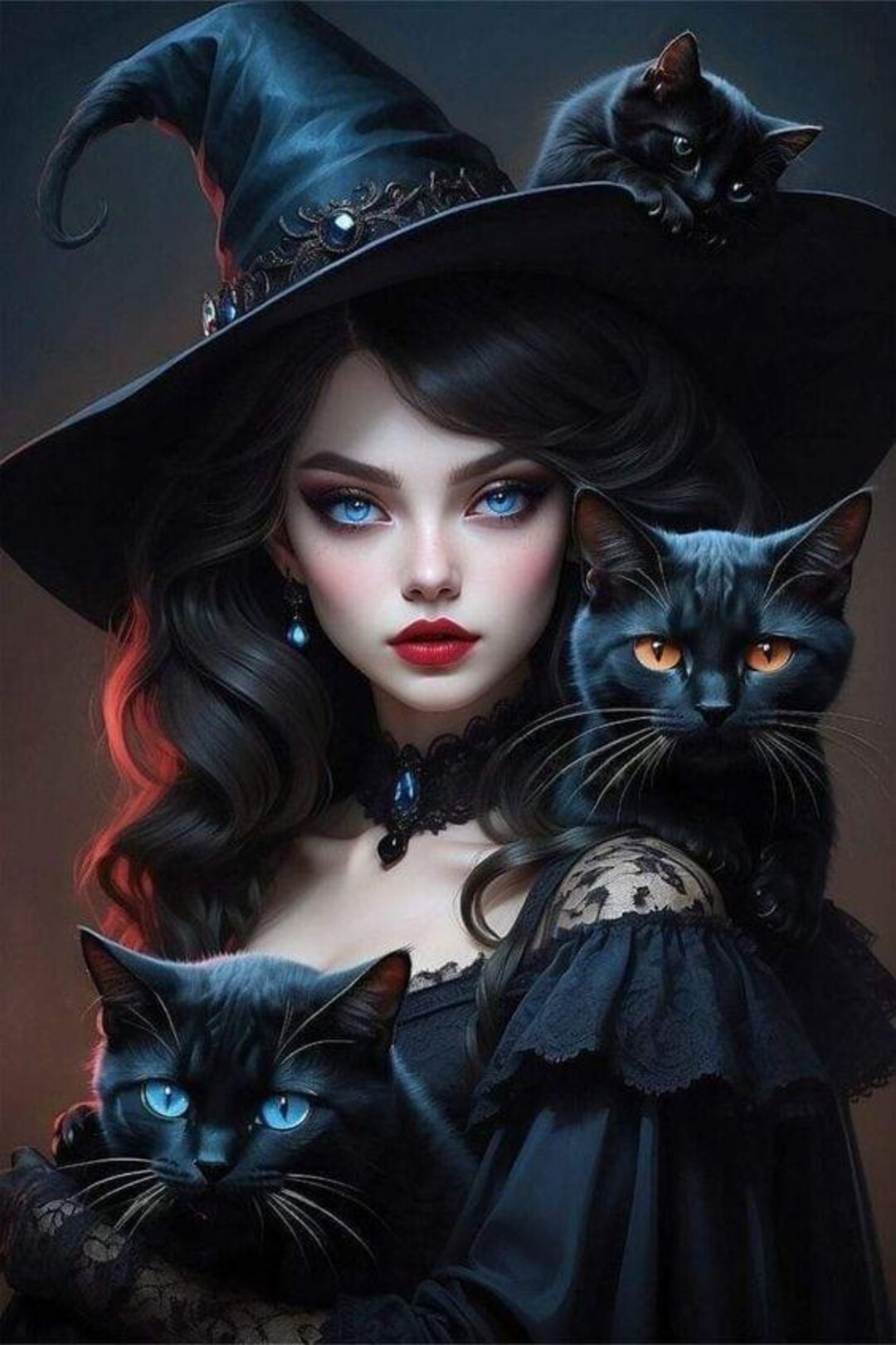Mystic Sorceress of Shadows Spirit Companion, Witch With Familiars ...