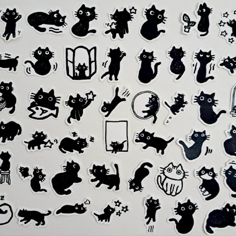 Black Cat Fuzzy Stickers - Etsy