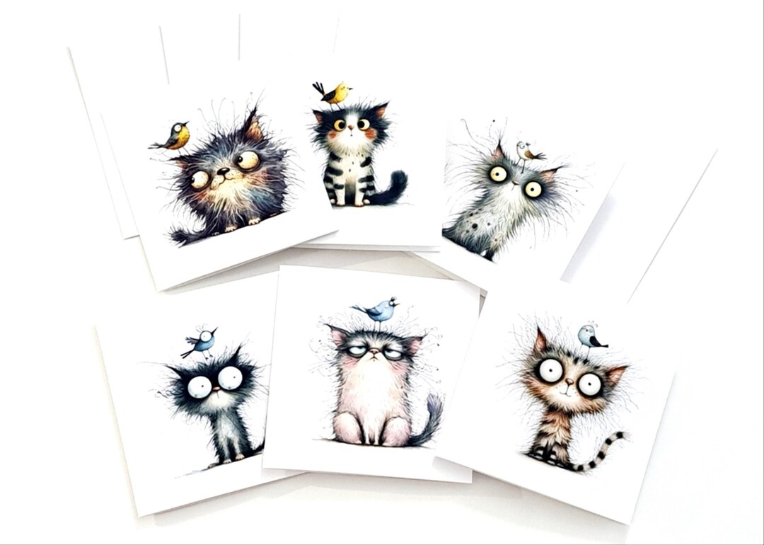 The Cat Note Cards: 6 Assorted Designs, Handmade - Etsy