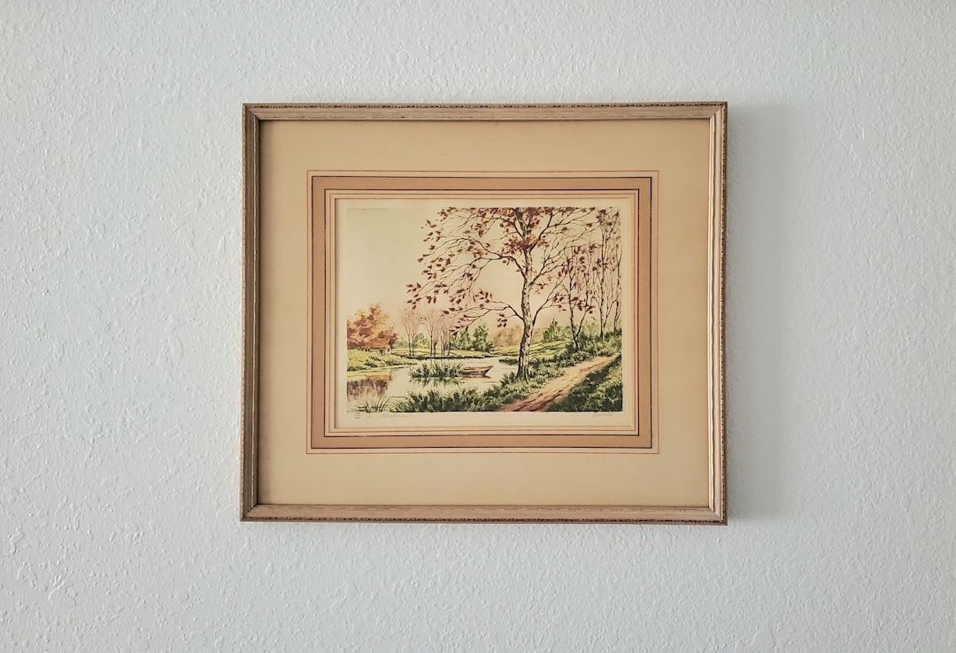 Mid-century Paris Etching Society Print "les Bouleaux" (the Birches) in Original Frame, Signed ...