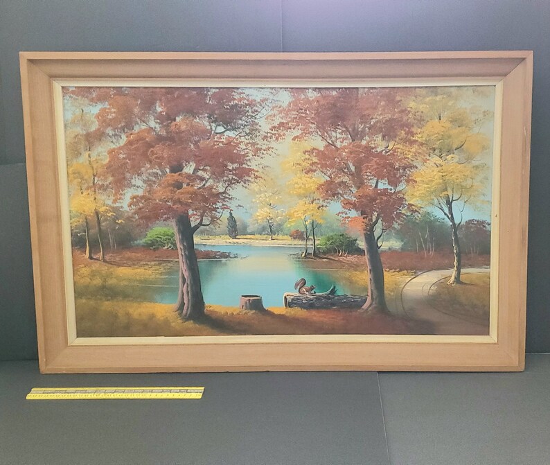 1970 Arthur Bard Oil Painting, Autumn Landscape With Squirrel - Etsy