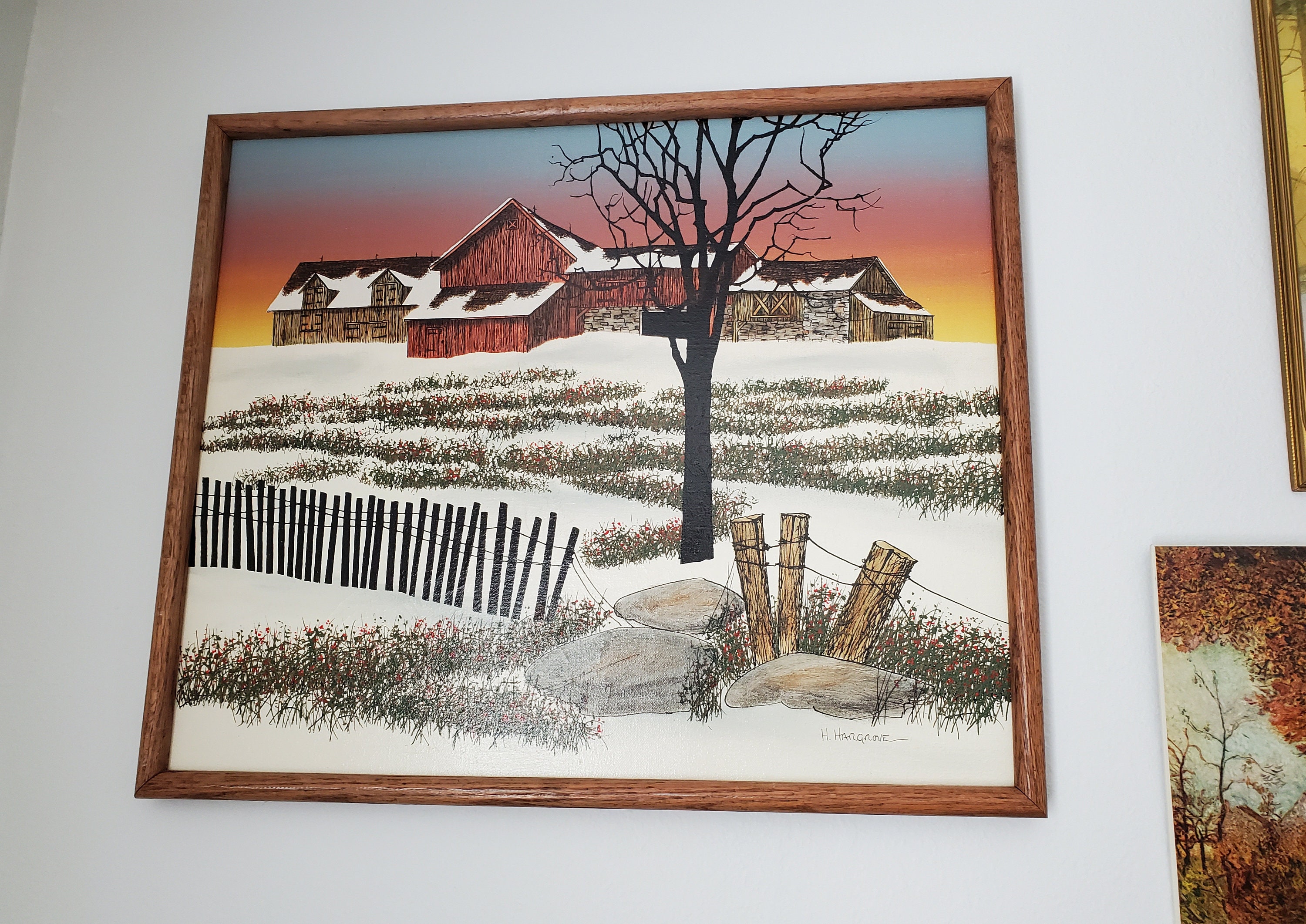 H. Hargrove Serigraph 2521 Framed, Barn in Winter - Etsy