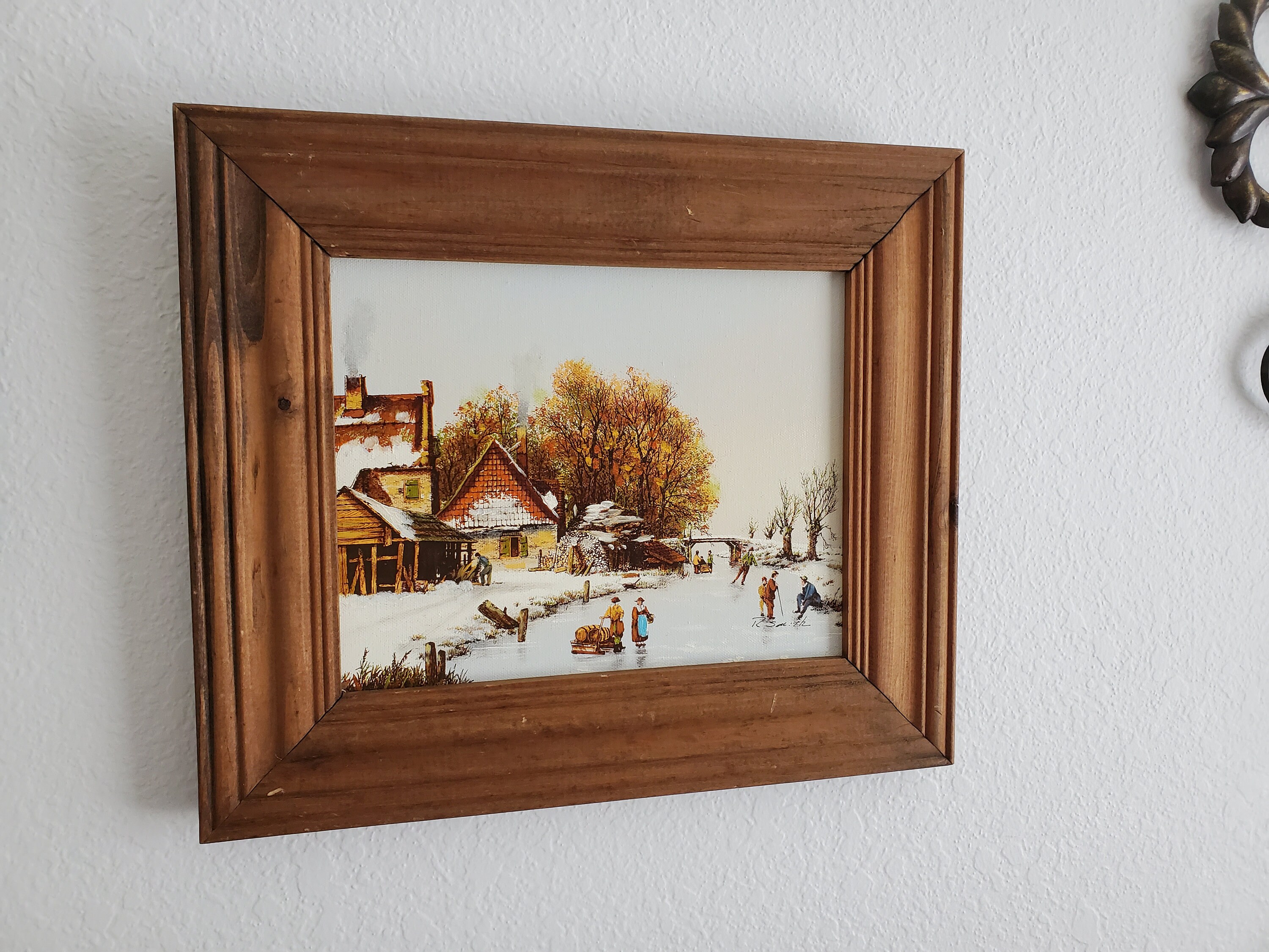 Vintage R. Smith Serigraph Oil on Canvas, Skaters on a Frozen River - Etsy