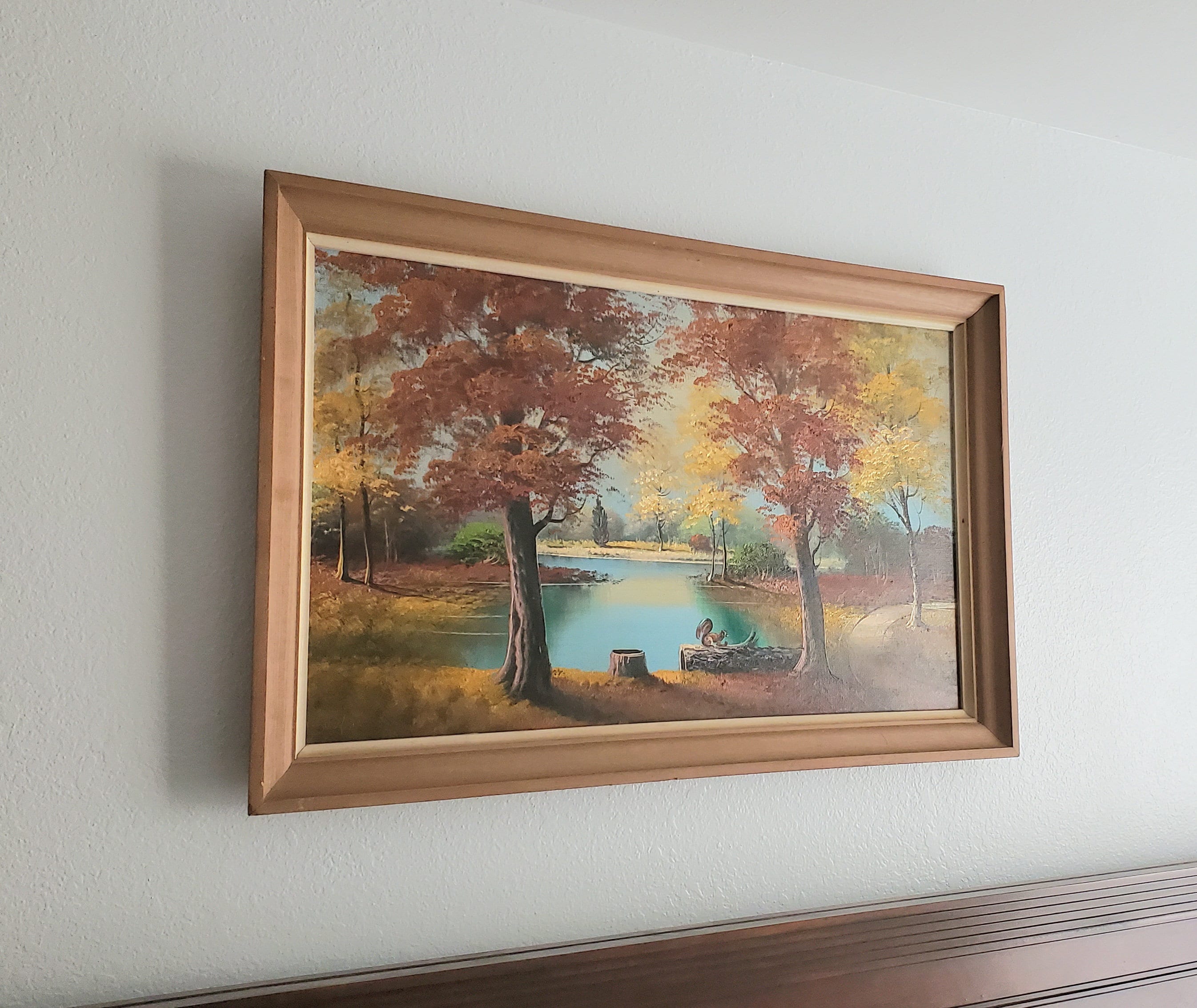 1970 Arthur Bard Oil Painting, Autumn Landscape With Squirrel - Etsy