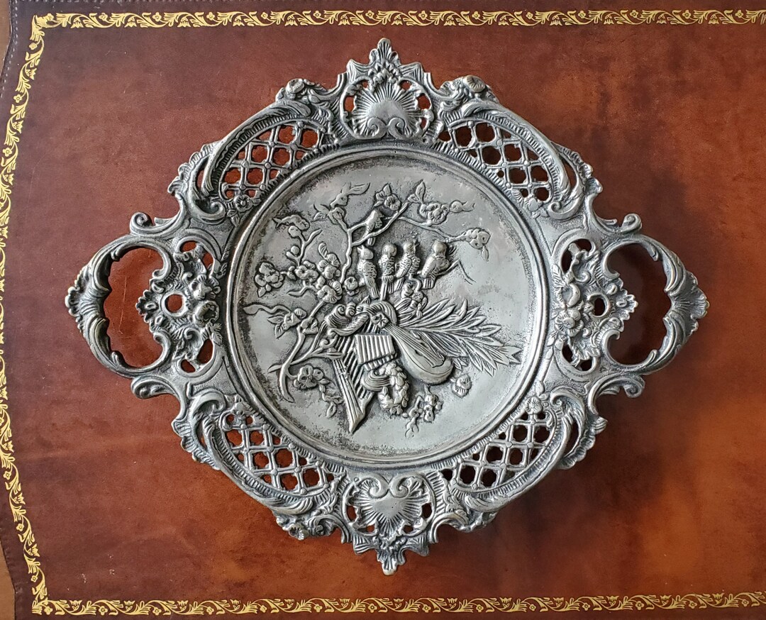 Castilian Imports Silver Plated Brass Decorative Footed Serving Tray ...