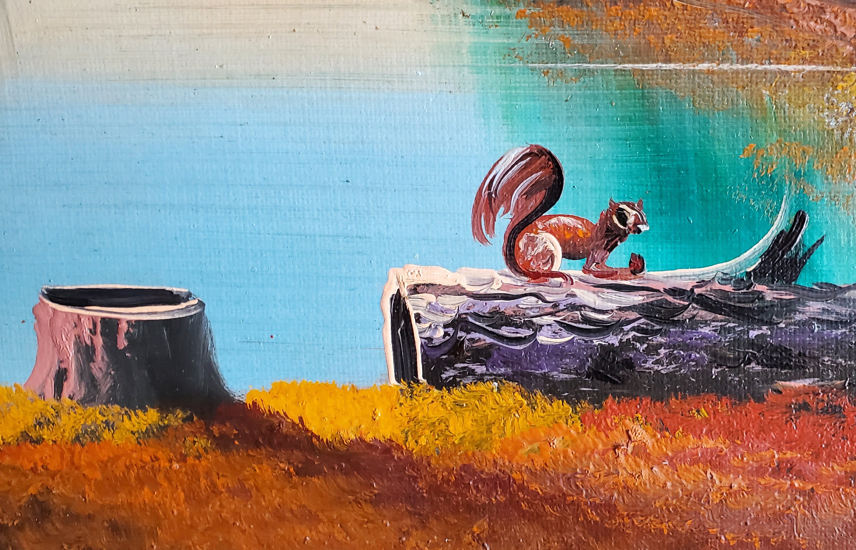1970 Arthur Bard Oil Painting, Autumn Landscape With Squirrel - Etsy