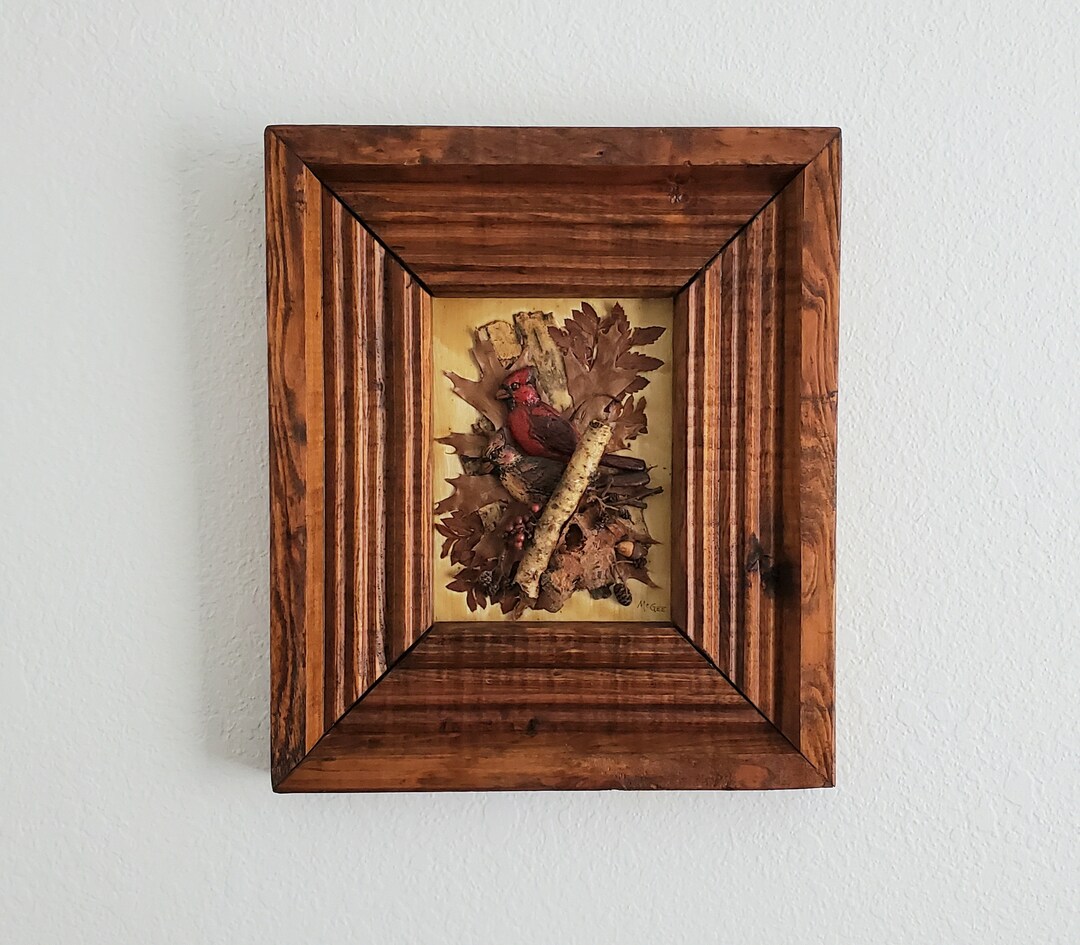 Vintage Folk Art Handmade Cardinals Wood Relief Signed Mcgee - Etsy
